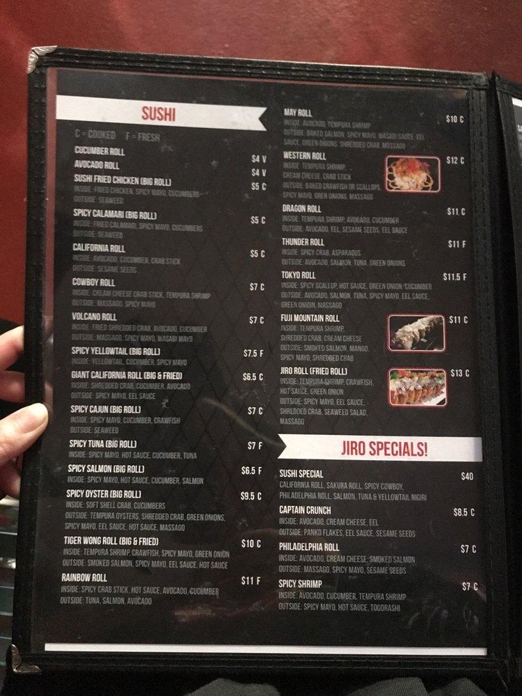 Menu at Jiro Sushi restaurant, Oklahoma City