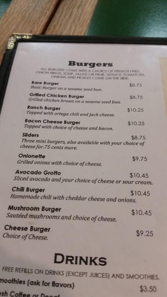 Menu at Lawrence's restaurant, King City