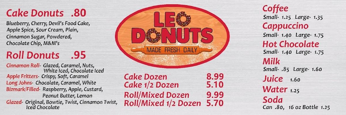 Menu at Leo Donuts, Fort Wayne