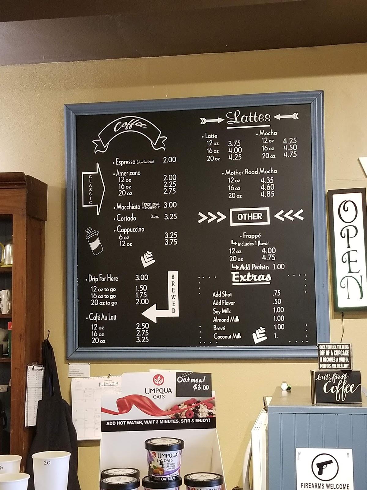 Menu at Mother Road Coffee cafe, Carthage