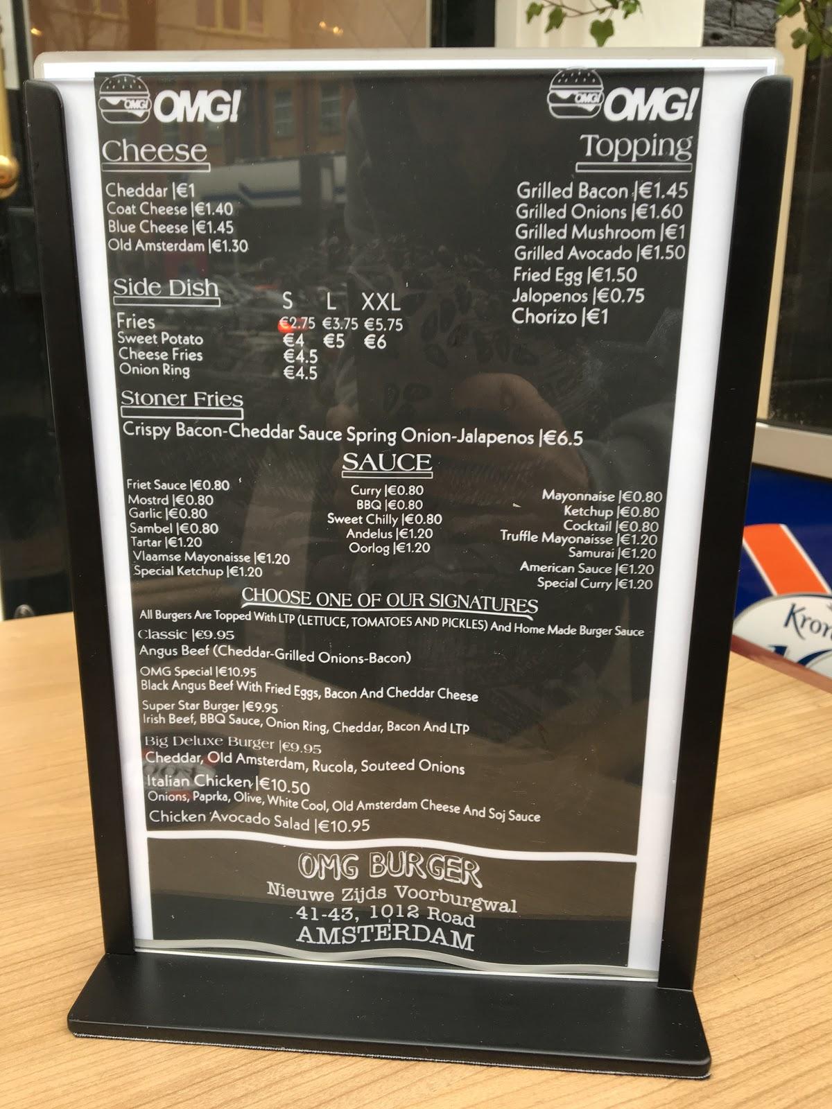 Carta de OMG! Burger, Amsterdam