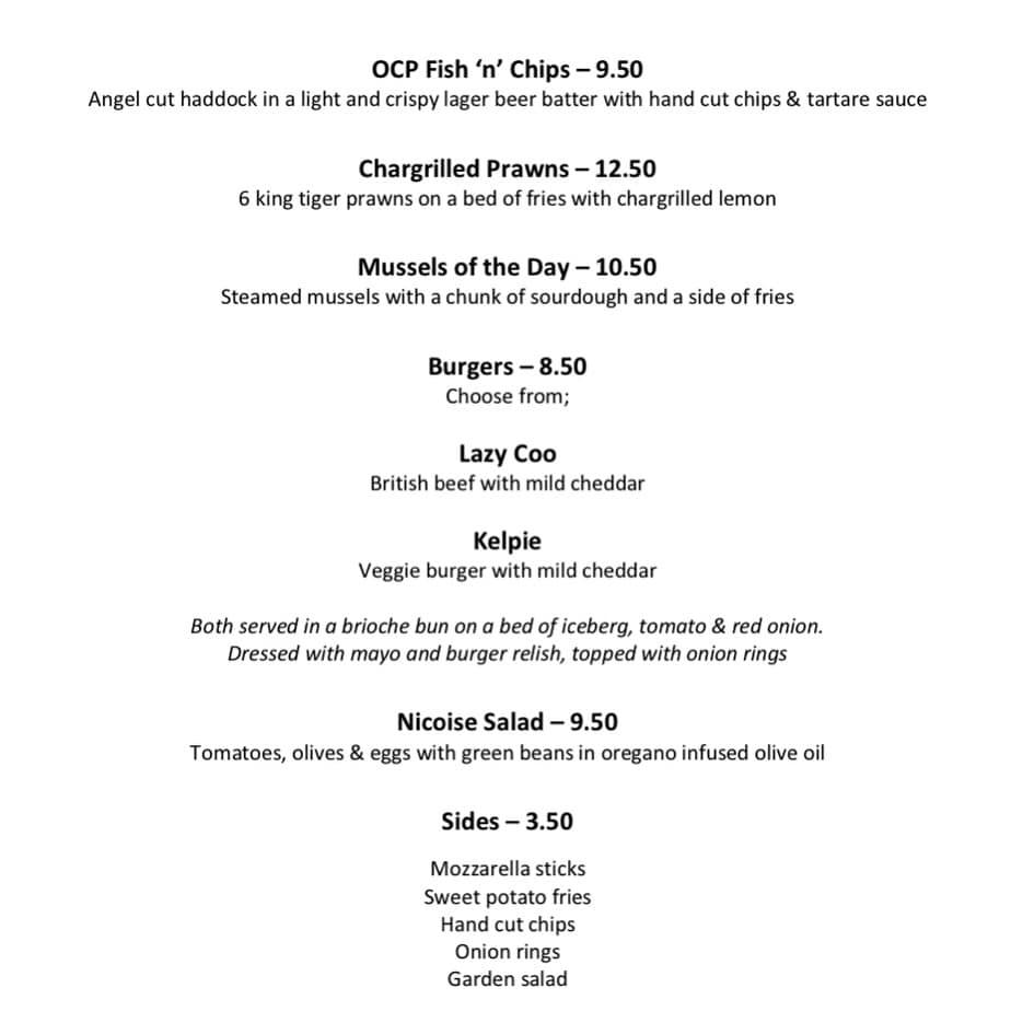 Menu at Old Chain Pier pub & bar, Edinburgh