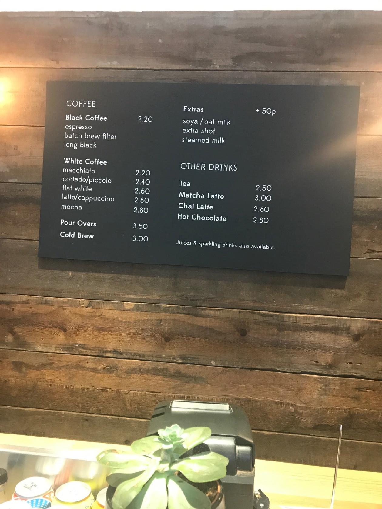 Menu at Origin Coffee at The British Library cafe, London, The British ...
