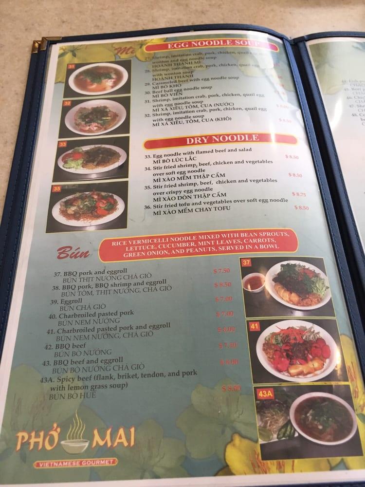 Menu at Pho Mai Vietnamese Gourmet restaurant, Temecula