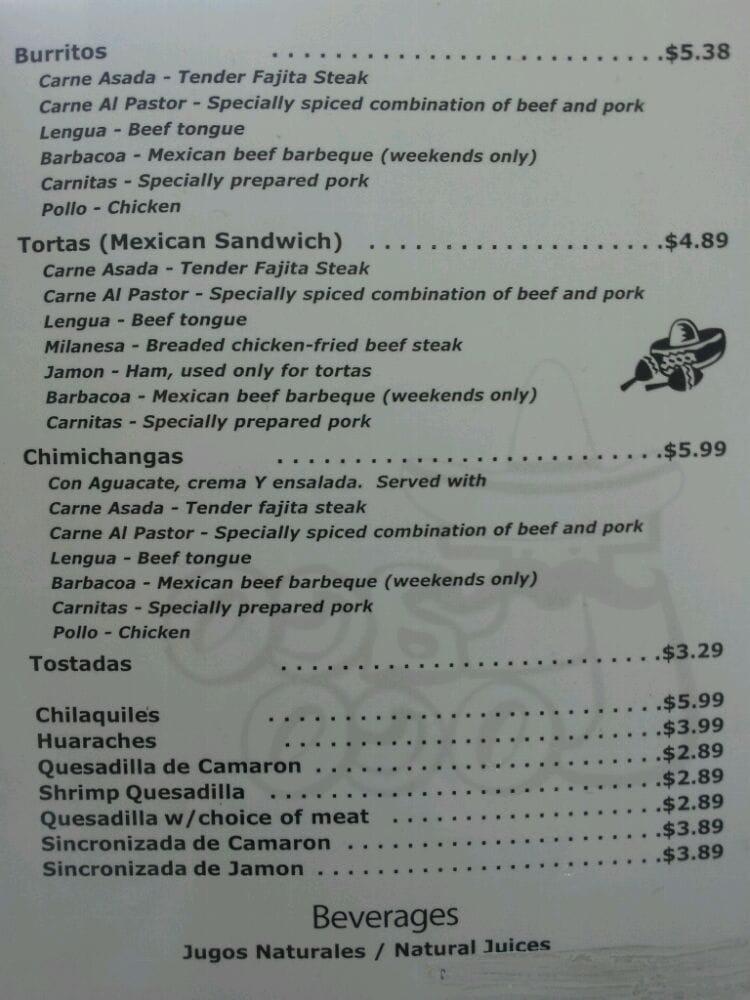 Menu at Taco Loco restaurant, Milwaukee, W Burnham St