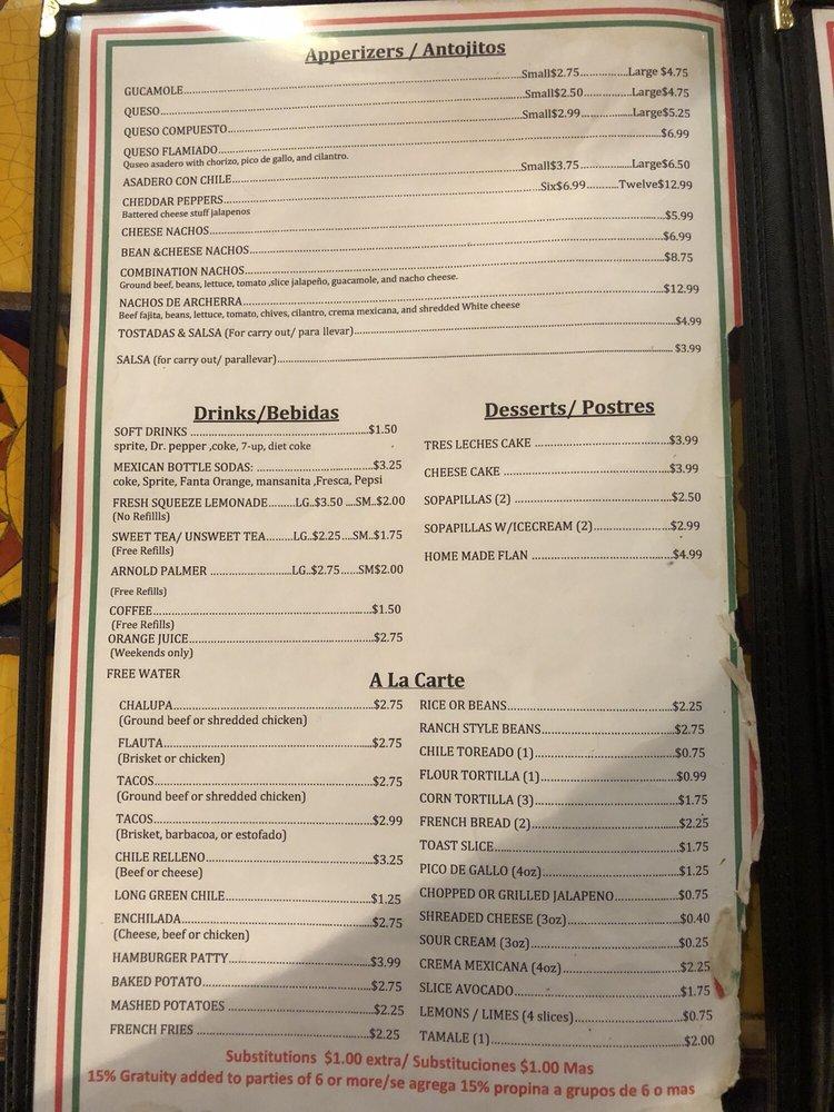 Menu at Tacos OJ restaurant, Fort Stockton