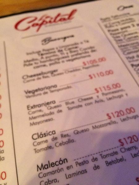 Menu at The Capital BURGERS & BEER pub & bar, Mexicali