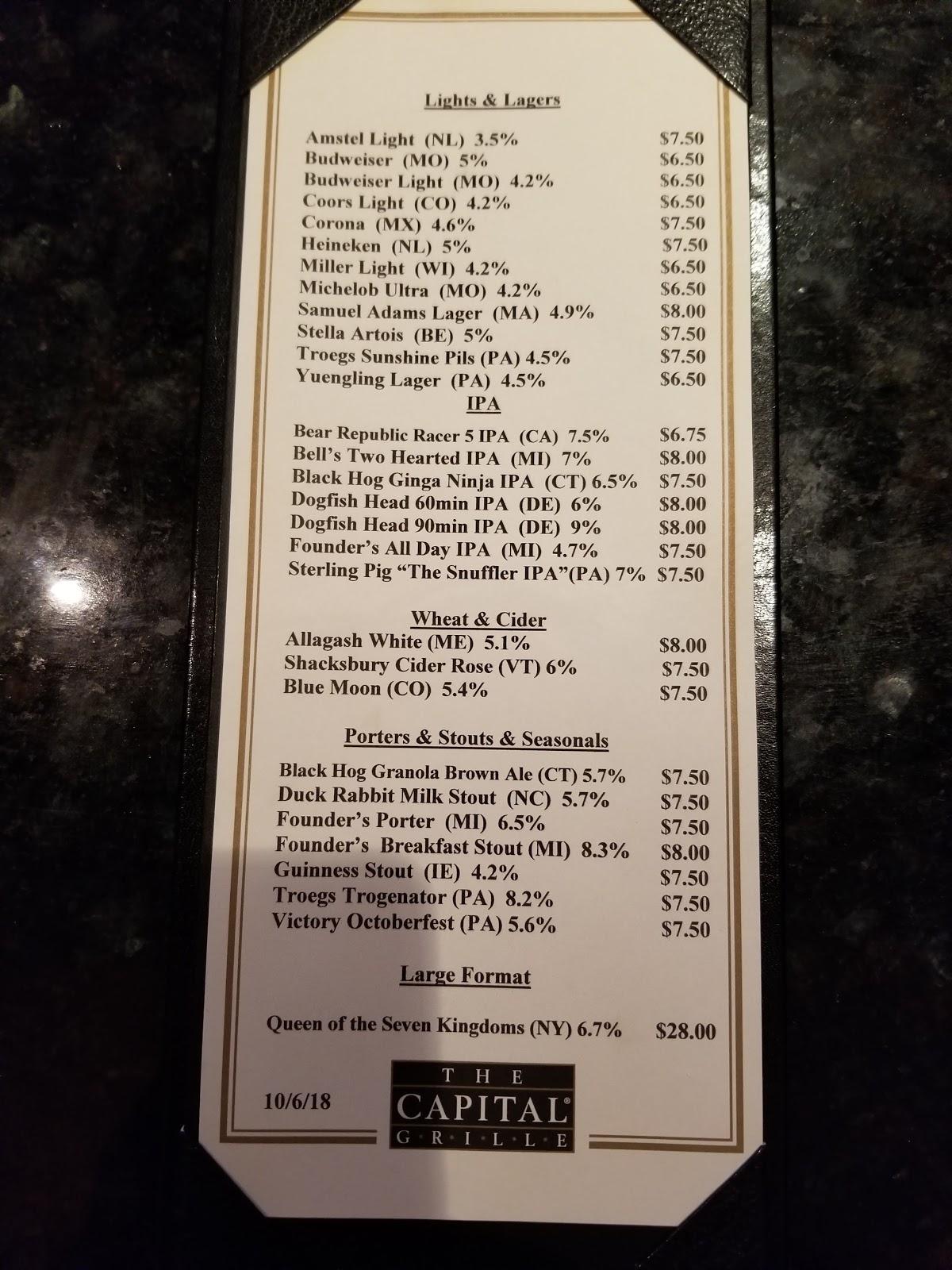 Menu at The Capital Grille pub & bar, Philadelphia