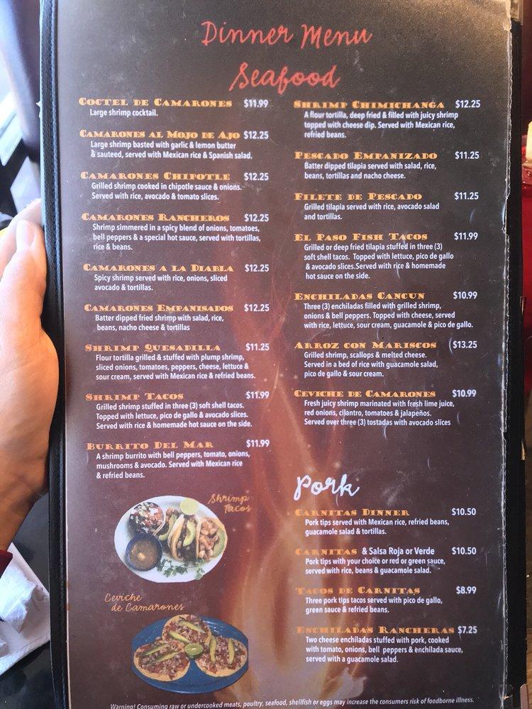 Menu at Zapata's Mexican Restaurant, Oldsmar