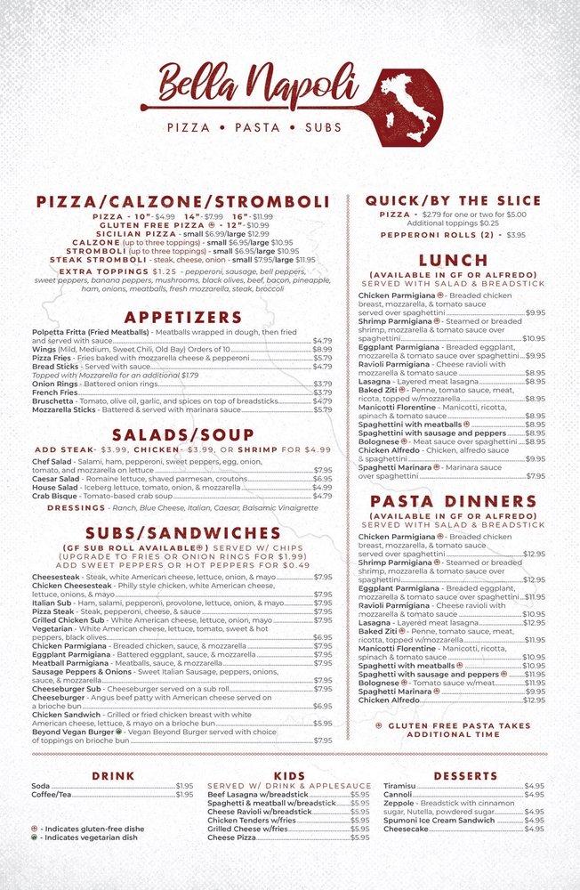 Menu at Bella Napoli pizzeria, Cumberland
