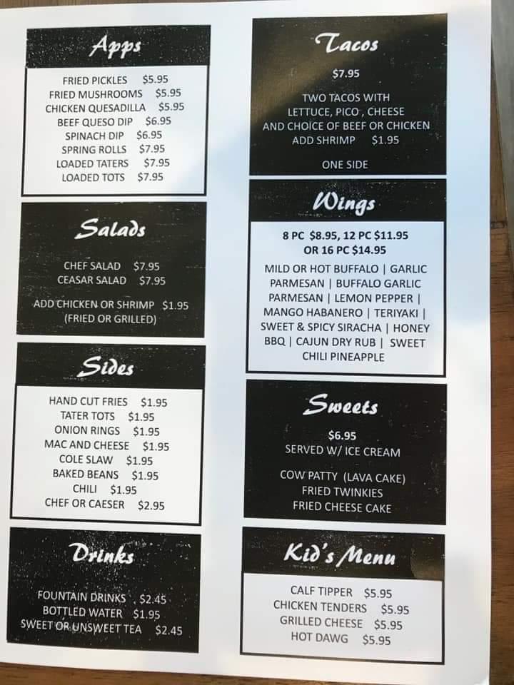 Menu at Cow Tippers Burger Company pub & bar, Douglas