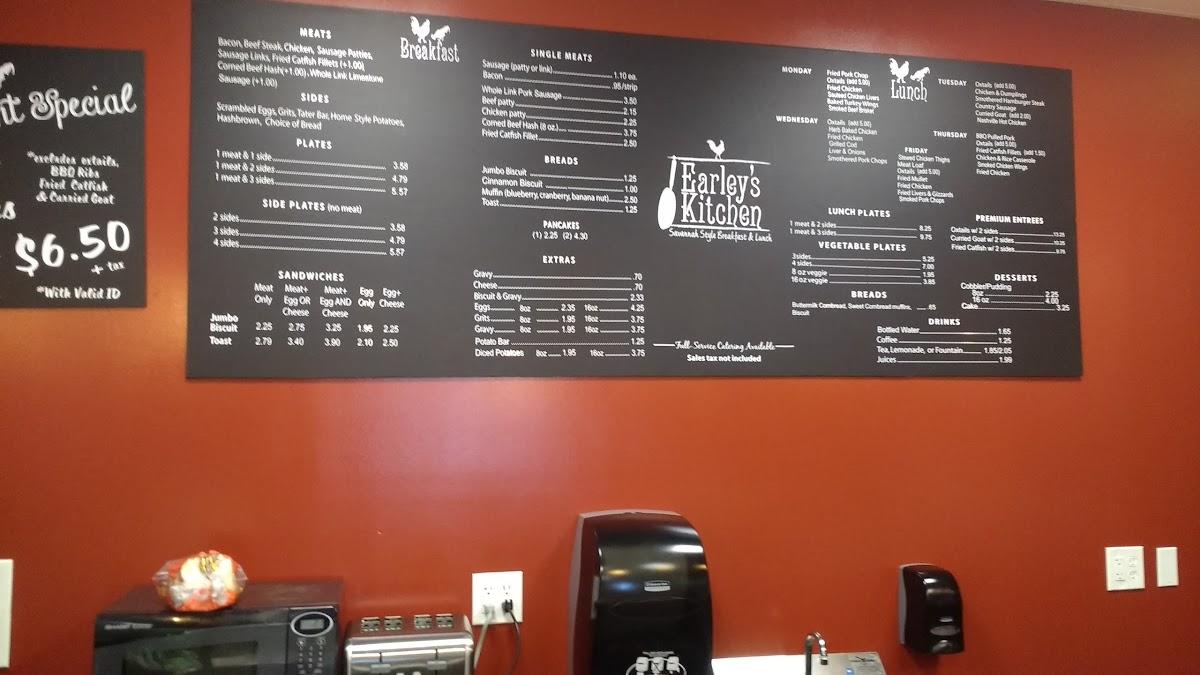 Menu at Earley's Kitchen restaurant, Tallahassee