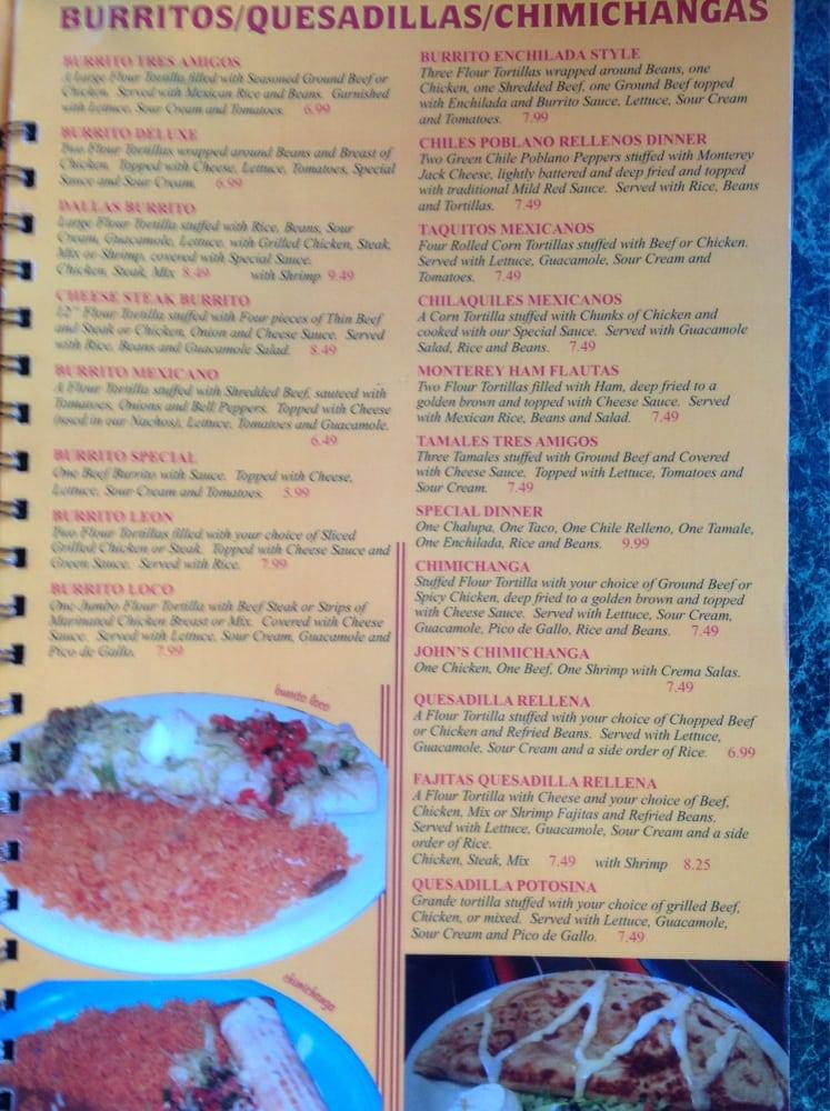 Menu at El Tres Amigos restaurant, Bolivar