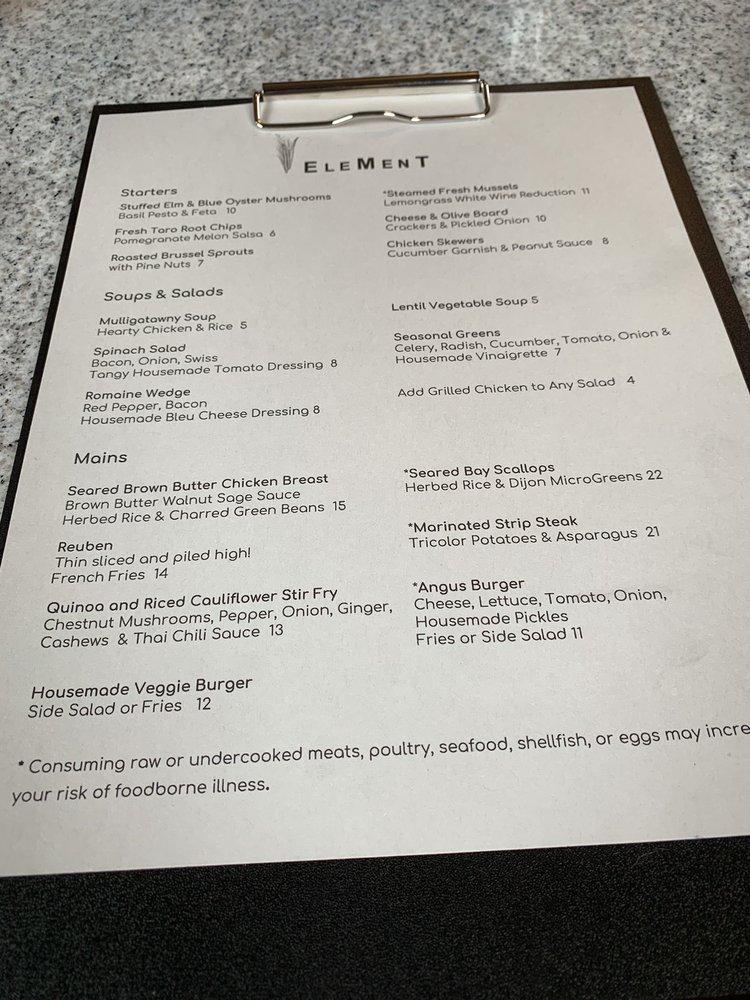 Menu at EleMenT restaurant, Easley