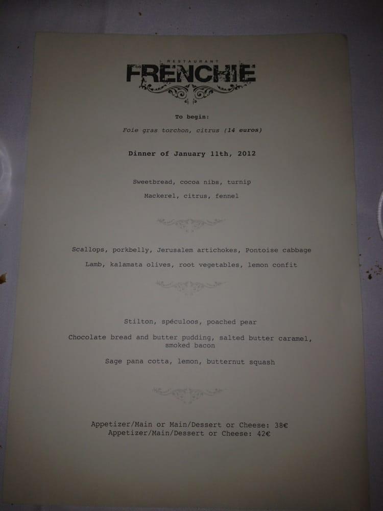 Menu at Frenchie restaurant, Paris, 5 Rue du Nil