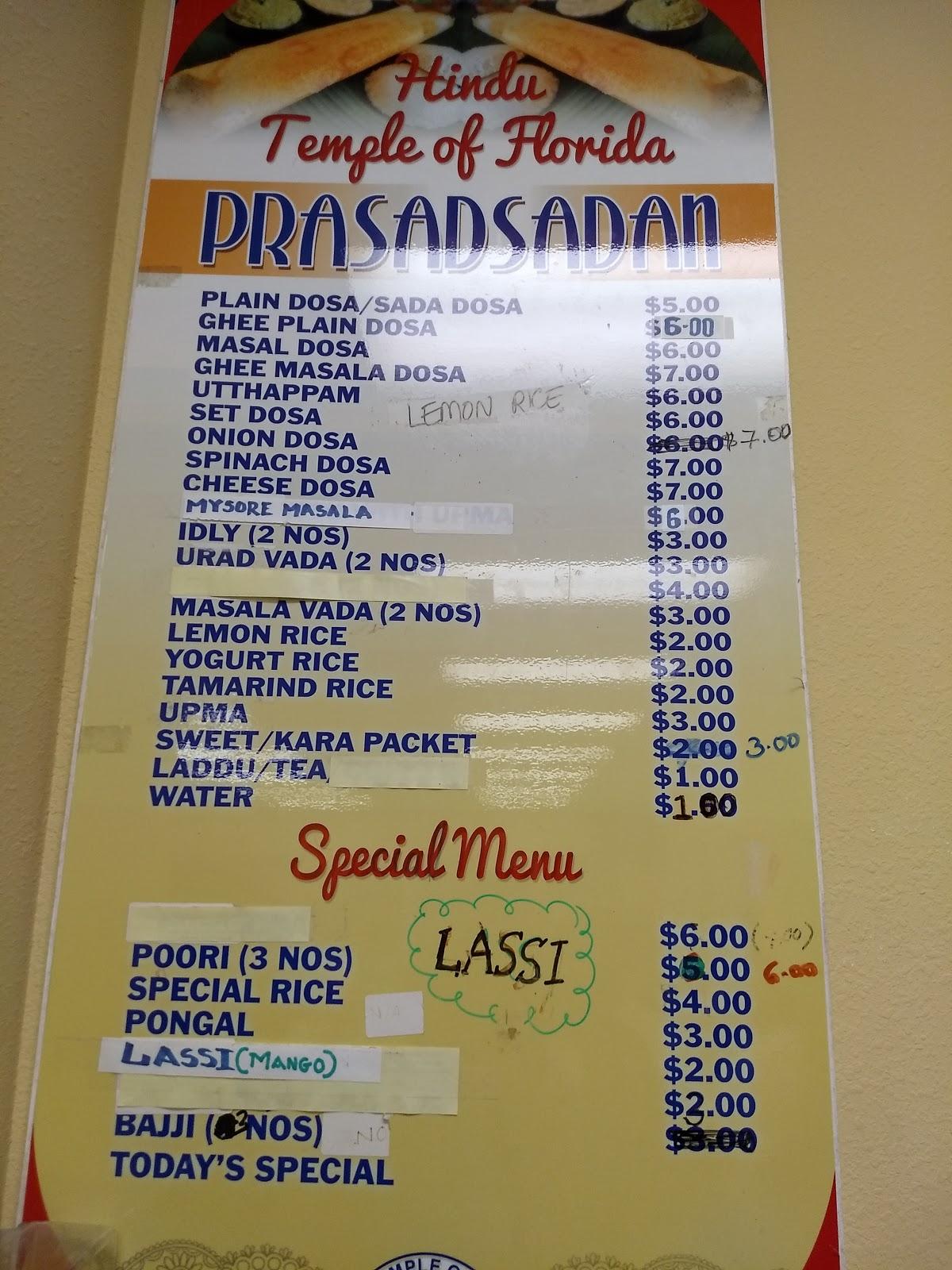 Menu at Hindu Temple Of Florida Canteen restaurant, Tampa