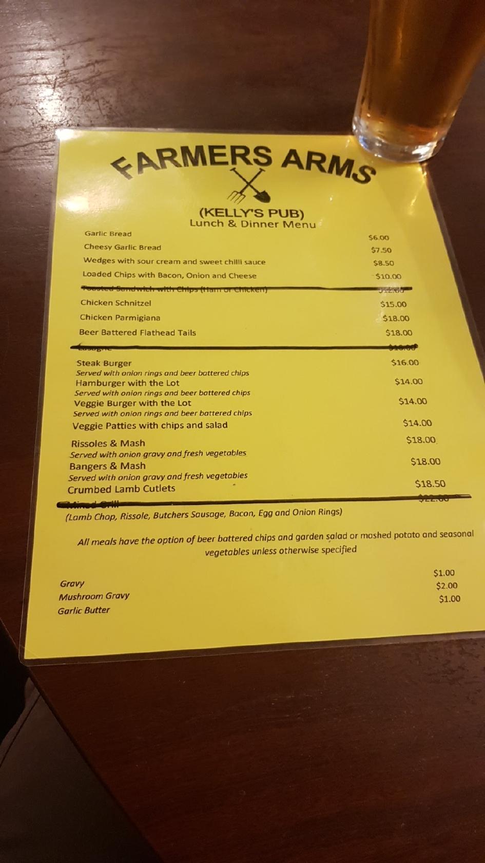 Menu at Farmers Arms Bar & Bistro, Tocumwal