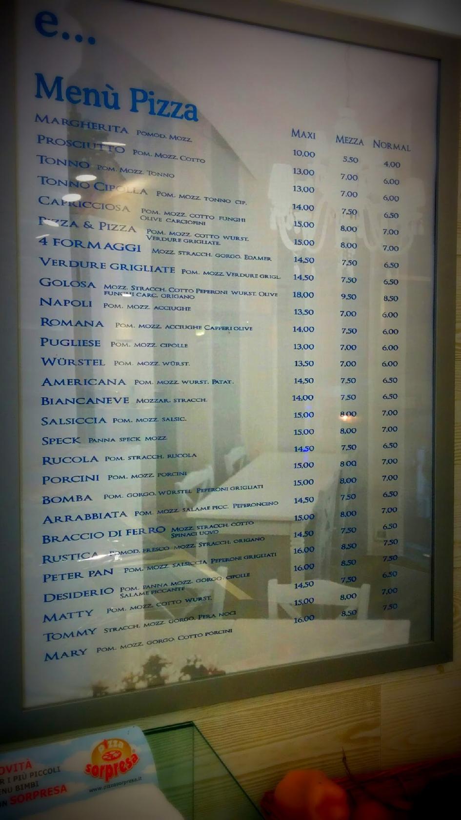 Menu da Pizza & Pizza pizzeria, Finale Ligure
