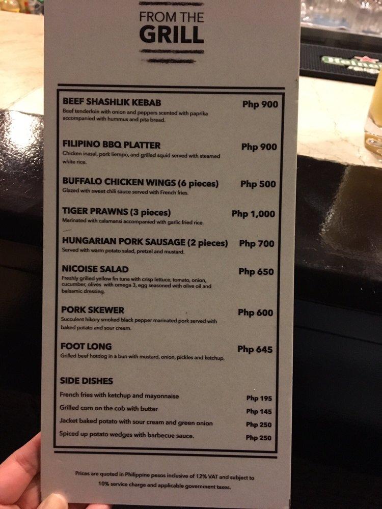Menu at Pool Bar, Mandaluyong