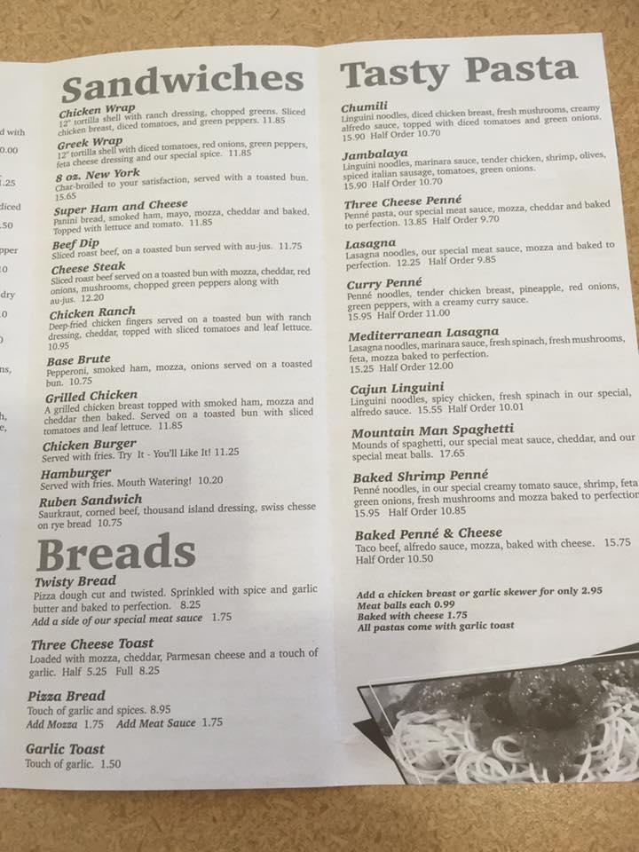 Menu at Rick's Restaurant & Bar, Shilo