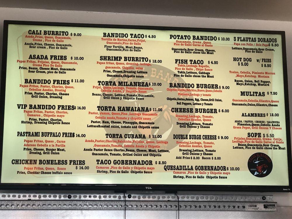 Menu at Tacos El Bandido Express restaurant, Tustin