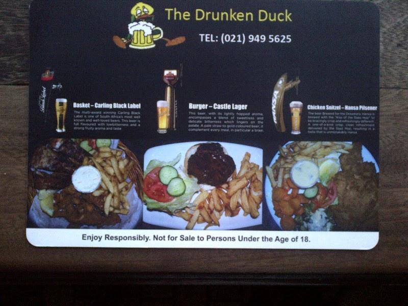 Menu at The Drunken Duck pub & bar, Cape Town