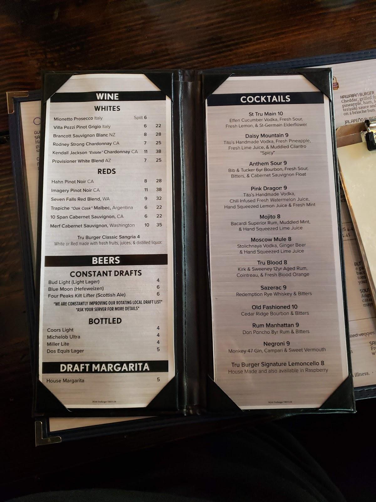 Menu at Tru Burger Co. pub & bar, Phoenix, N Central Ave