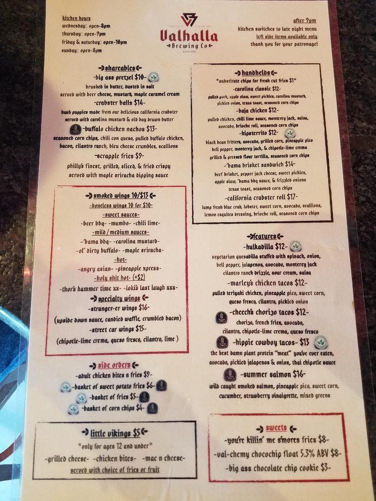 Menu at Valhalla Brewing Co pub & bar, Elkton