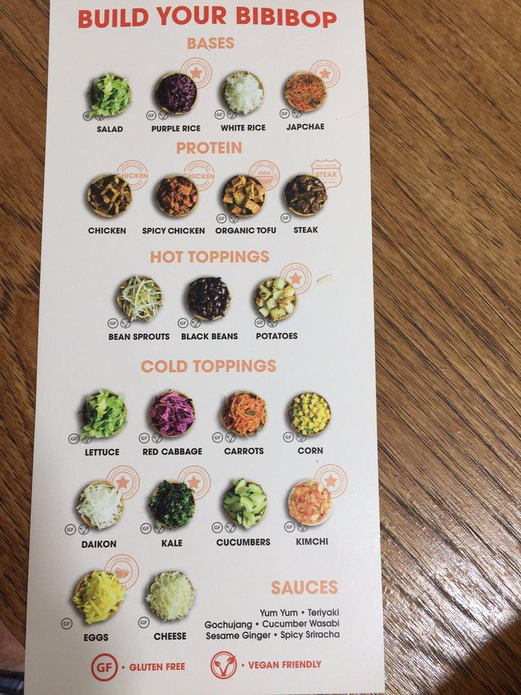 Menu at BIBIBOP Asian Grill restaurant, Chicago