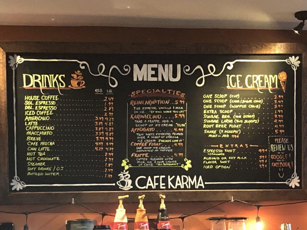 Menu at Cafe Karma, South Padre Island