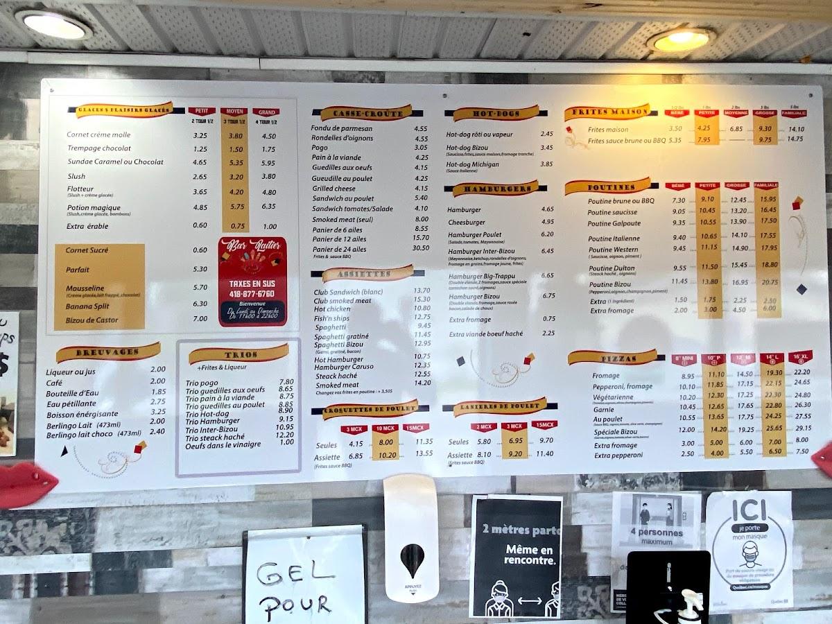 Menu au Casse-croûte Chez Bizou pub et bar, Québec