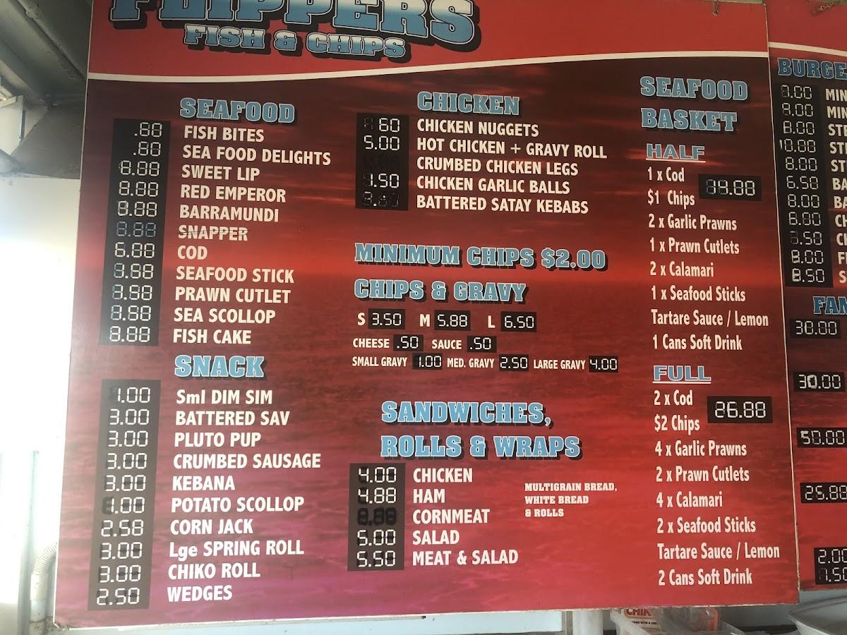 Menu at FLIPPERS FISH & CHIPS fast food, Bundaberg Central