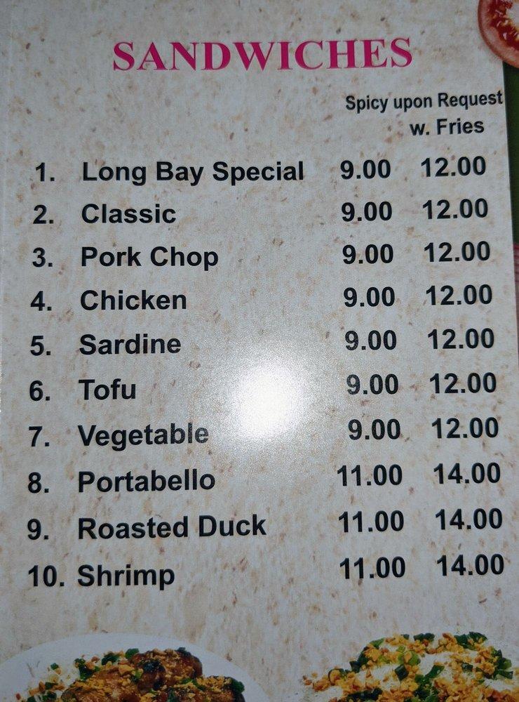 Menu at Ha Long Bay - Vietnamese Sandwiches pub & bar, New Hyde Park