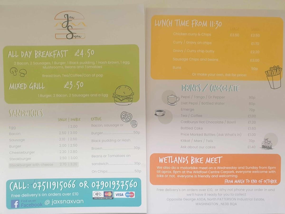 Menu at Jax Snax, Washington, Alston Rd