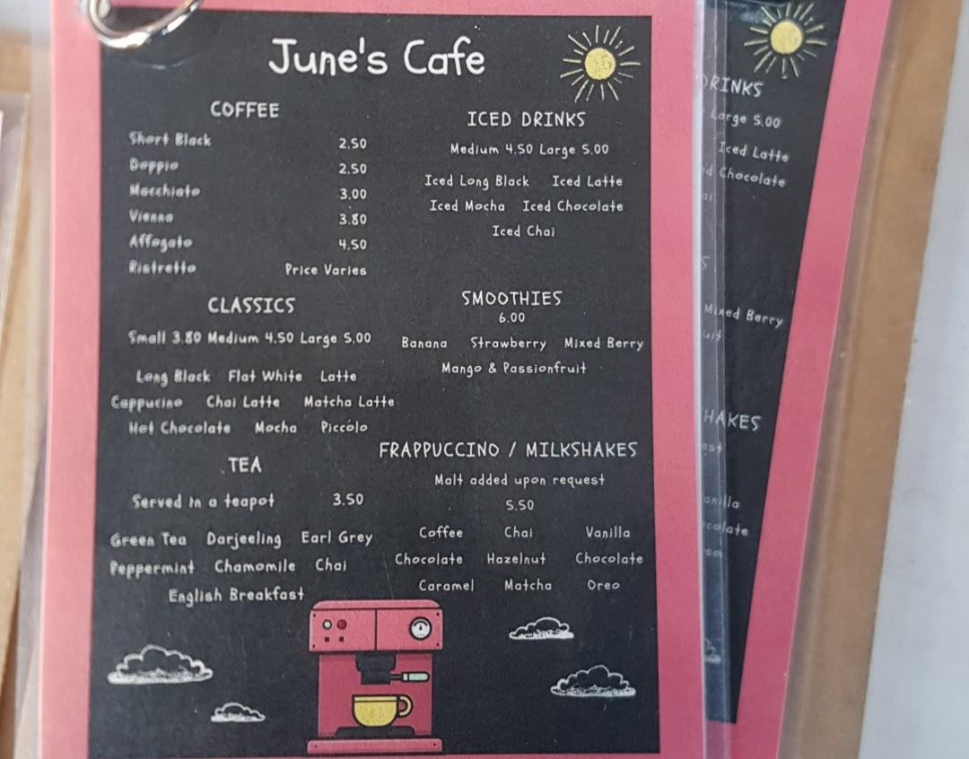 Menu at June's Cafe, East Brisbane