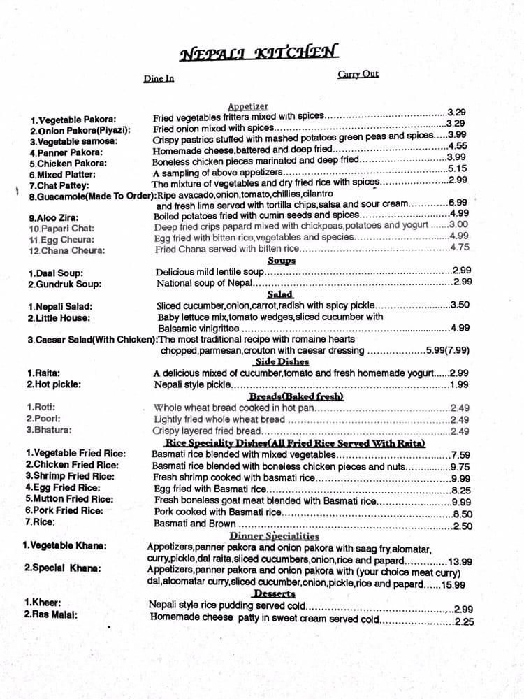 Menu at Nepali Kitchen Restaurant, Akron