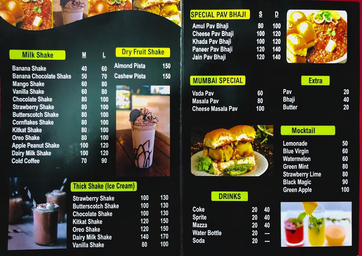 Menu at Pb Pav Bhaji, Patiala