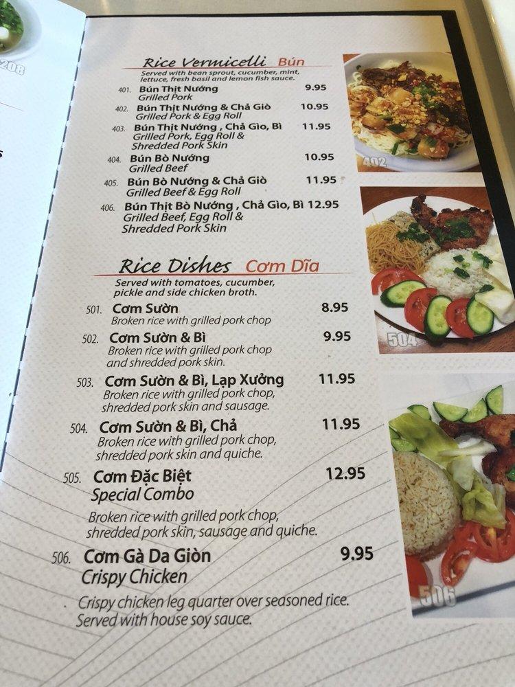 Menu at Pho Phu Linh restaurant, Skokie