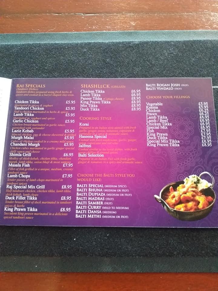 Menu at Raj Indian Cuisine & Lounge restaurant, Blackburn