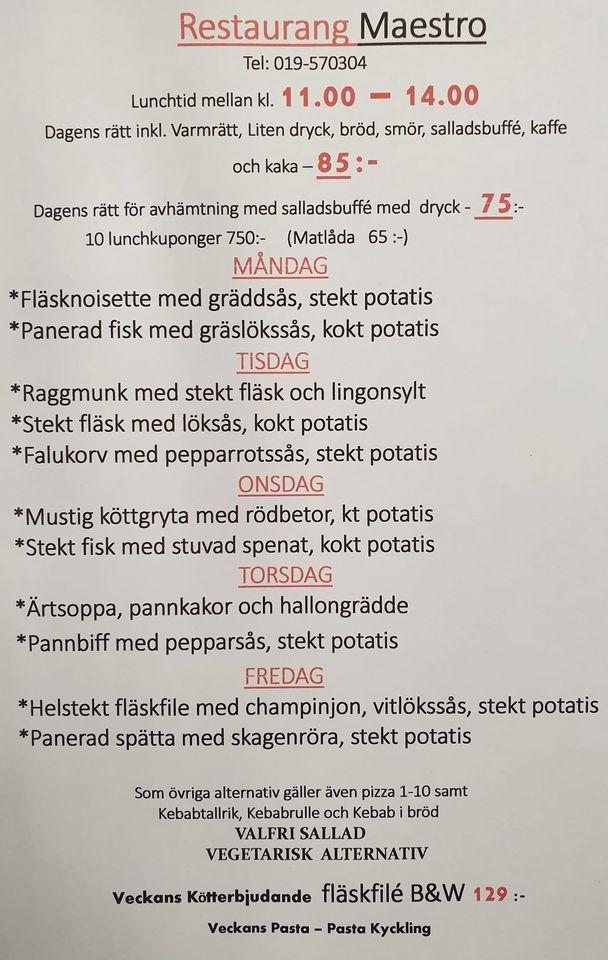 Menu at Restaurang Maestro restaurant, Kumla