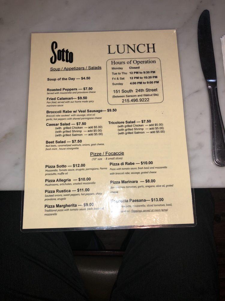 Menu at Sotto pizzeria, Philadelphia, 151 S 24th St