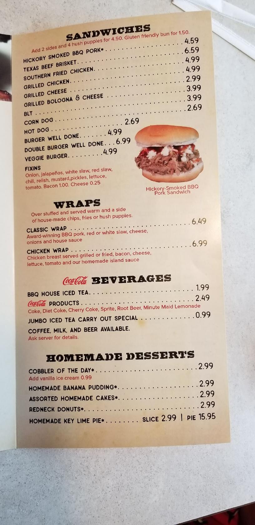 Menu at BBQ House, Oak Island, E Oak Island Dr