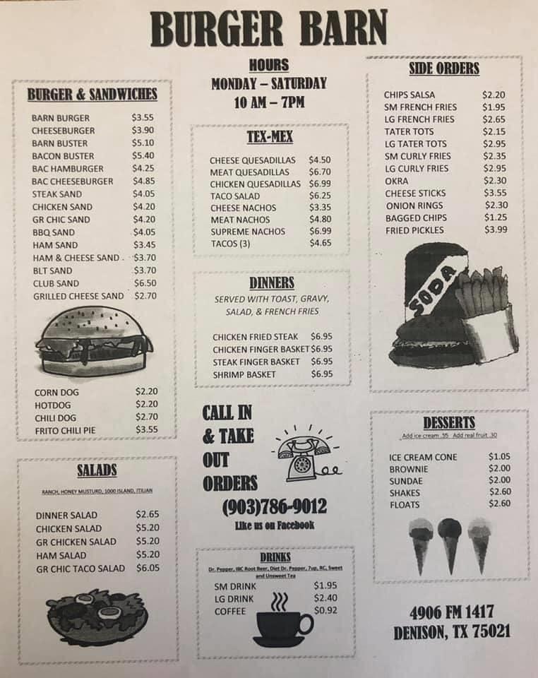 Menu at The Barn Grill, Denison, FM1417