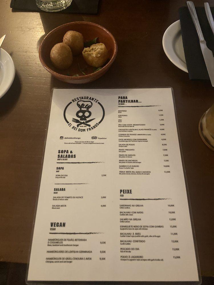 Menu at El-Rei Dom Frango restaurant, Lisbon
