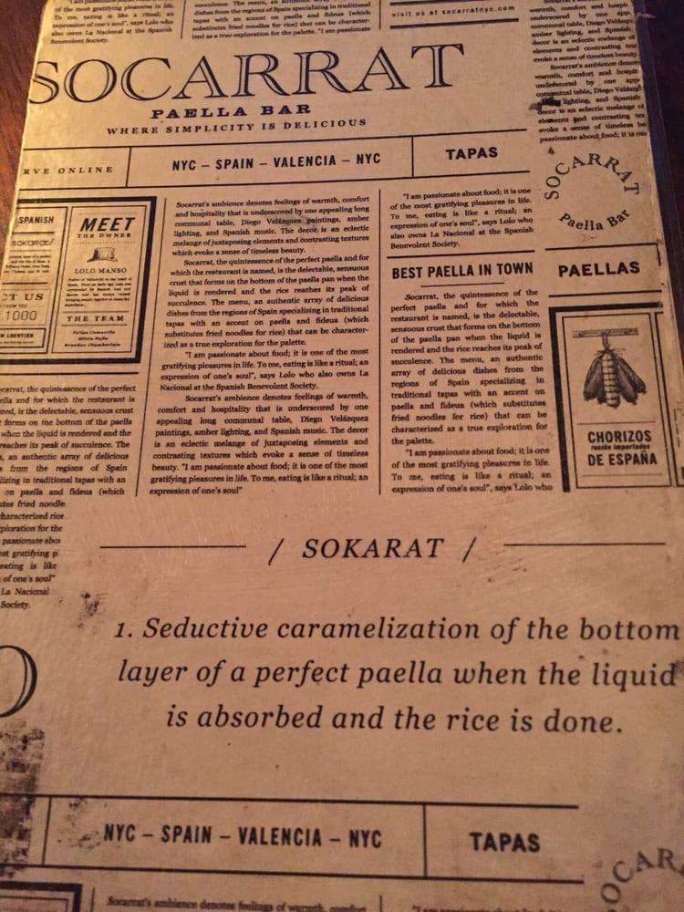 Menu at Socarrat Paella Bar - Nolita, New York City