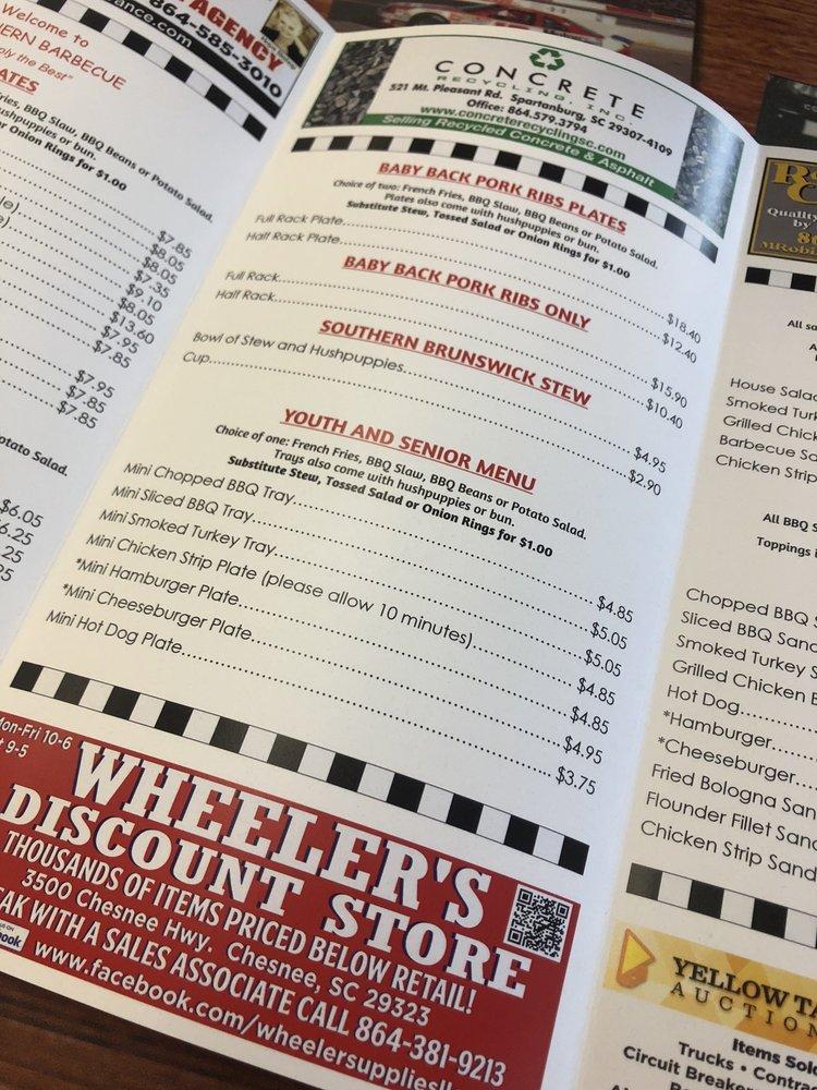 Menu at Southern Barbecue, Spartanburg, 6 Fairview Church Rd