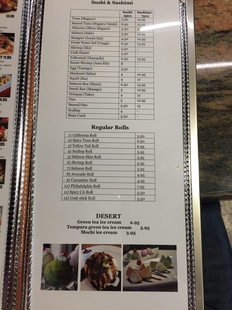 Menu at Sugoi Sushi restaurant, Los Banos