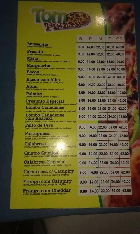 Menu at Tom Pizzas e Lanches restaurant, Rio das Ostras