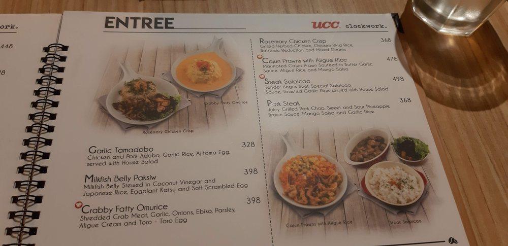 Menu at UCC Clockwork cafe, Bacolod