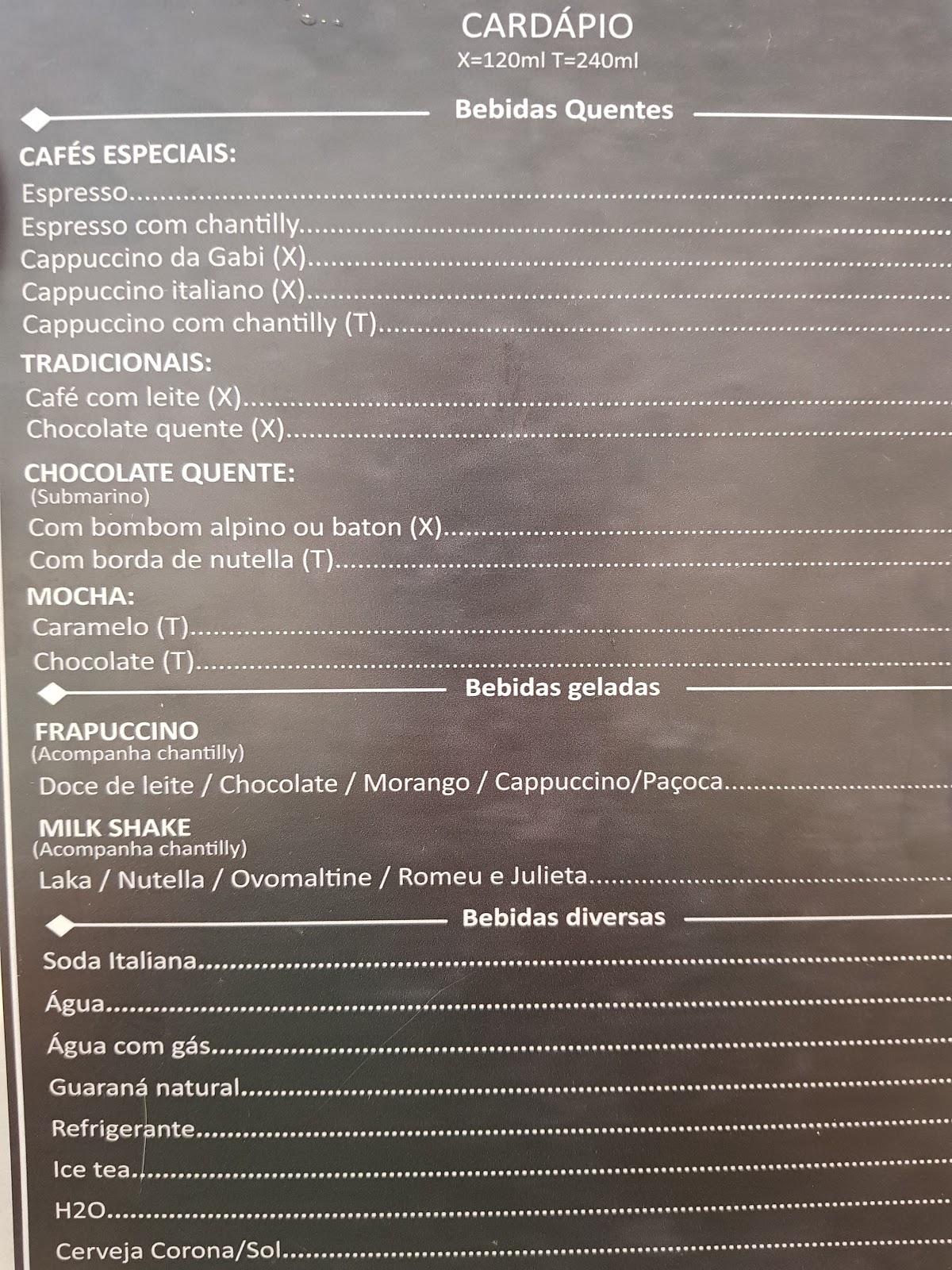 Menu em Cafeteria Gabi Fontes, Mesquita